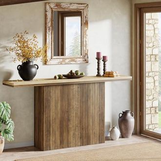 Tribesigns Console rustique pour entr&eacute;e, 160 cm de long, en bois, derri&egrave;re le canap&eacute;, pour salon, foyer, couloir, marron et naturel