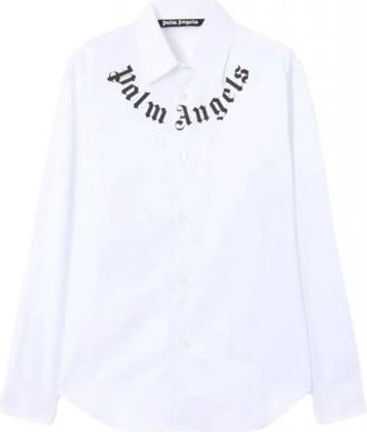 Palm Angels Homme, Chemises, Blanc, Taille: M Neck Logo Shirt