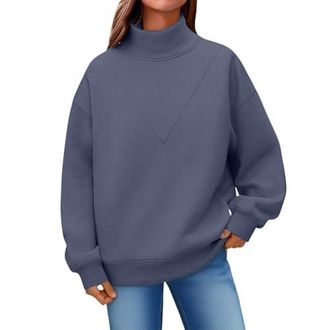 Generic Pull pour femme - Couleur unie - Haut surdimensionn&eacute; - Col rond - Manches longues - Automne - Hiver - D&eacute;contract&eacute; - Confortable - Tendance - Confortab