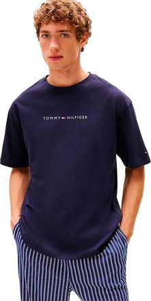 Tommy Hilfiger Herren T-Shirt Kurzarm Logo mit Rundhalsausschnitt, Blau (Desert Sky), XL