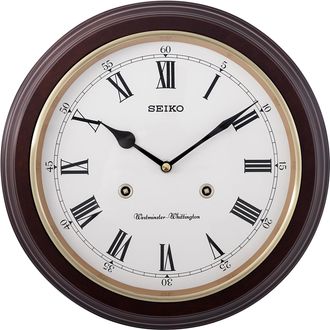 Seiko QXH202B RRP Bahnhofsuhr, 31,4 x 31,4 x 6,1 cm, Westminsterschlag, EIN- / Aus-Schalter, Gehäuse aus Erlenholz