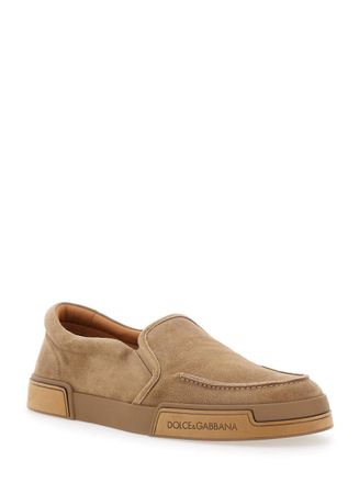 Dolce & Gabbana Mens Portofino Brown Sneakers With Logo Sole Rubber Trainers