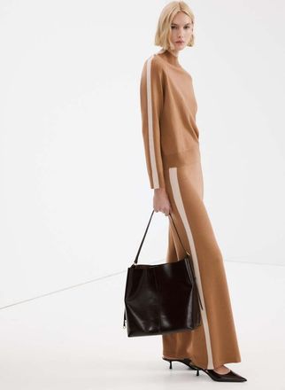 Mango Pantalon maille rayure contrastante marron moyen - Femme - XXL - MANGO