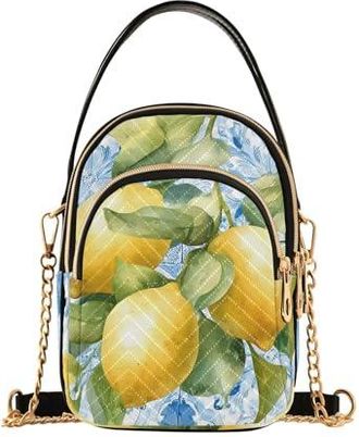 Mnsruu Sacs à bandoulière pour femme - Carrelage italien citron bleu A - Sac à dos à bandoulière - Petit sac à bandoulière avec sangle réglable