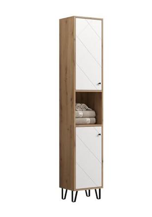 Trendteam Touch - Hochschrank - Artisan Eiche/Wei&szlig; - 4 geschlossene und 1 offenes Fach - (BxHxT) 36 x 191 x 29 cm - 2 Einlegeb&ouml;den - kratzfest