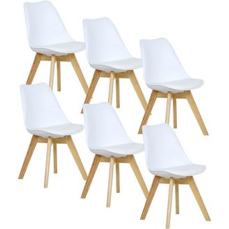 Woltu 6er Set Esszimmerst&uuml;hle K&uuml;chenstuhl Design Stuhl Esszimmerstuhl Kunstleder Holz, Sitzfl&auml;che aus Kunstleder Wei&szlig; - Woltu