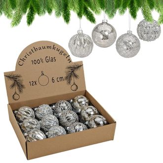 Matches 21 Weihnachtskugeln aus Glas Glitzer 12er Set Hängedeko für Weihnachtsbaum und Zweige - Christbaumkugeln Ø 6 cm Weihnachtsdeko Ornamente - Elegante Weihn