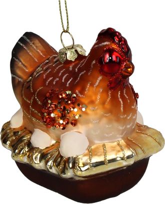 HD Collection Christbaumschmuck Glas 9,5cm - Henne im Nest zum Aufhängen - Weihnachtsbaum Anhänger für Weihnachten - Christbaumanhänger & Weihnachtsbaumschmuck - Br