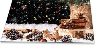 Decorwelt | Herdabdeckplatten 90x52 cm 1-Teilig Weihnachten Beige Ceranfeldabdeckung Universal Spritzschutz Glas Elektroherd Induktion für Kochplatten Herdschut