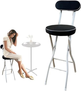 Generic Zusammenklappbarer Barhocker, Gepolsterter Klapphocker Tresenstuhl mit R&uuml;ckenlehne und Fu&szlig;st&uuml;tze f&uuml;r Cafe B&uuml;ro Shop Party(60cm/24inch)