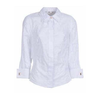 Elisabetta Franchi Femme, Blouses et Chemises, Blanc, Taille: 40 FR Chemise en coton jacquard avec boutons de manchette