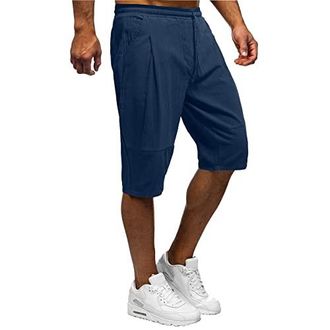 Generic Short en coton et lin pour homme - Pantalon court d&eacute;t&eacute; d&eacute;contract&eacute; et tendance - Couleur unie - Patchwork court en coton et tendance - Pantalon de pla