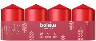 Bolsius Bolsius - Adventszeit - Stumpenkerze - rot - 6cm - 4-Pack - Dekorative Kerze - Mit nat&uuml;rlichem Pflanzenwachs - Ohne Palm&ouml;l