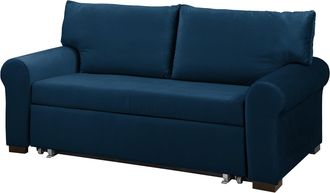 Mørteens home24 Schlafsofa Country Deluxe Blau/Marineblau Samt Krysia 185cm mit Schlaffunktion Glamour