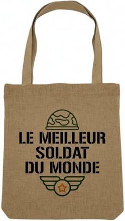 Fabulous Sac Shopping Tote Bag Aspect Lin - Le Meilleur Soldat du Monde Arm&eacute;e de Terre Militaire Guerre - Sac de Courses Toile Epaisse 360g Beige Naturel Cabas
