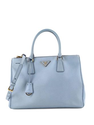 Prada sac cabas Double Zip Lux m&eacute;dium en cuir Saffiano - Bleu
