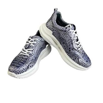 Generic Authentique v&eacute;ritable peau de crocodile peinte &agrave; la main d&eacute;grad&eacute; bleu couleur hommes baskets de marche en cuir v&eacute;ritable alligator m&acirc;le lacets plates,