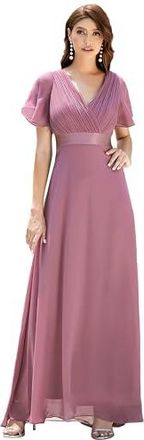 Ever-pretty Robe De Soirée Style Long Manches Volantées Col en V Jupe Trapèze Robe Femme Chic Et Elegant Orchidée 36