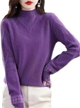 Generic Pull en tricot à col roulé et manches longues pour femme Automne Hiver, Violet, XL