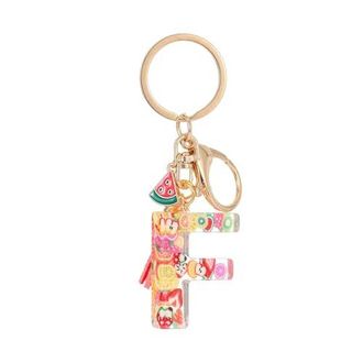 Generic Porte-cl&eacute;s en r&eacute;sine 26 lettres avec pompon past&egrave;que Bracelet cr&eacute;atif pour cl&eacute;s, F, taille unique