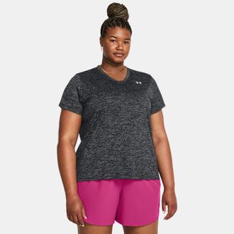 Under Armour Tech Twist Kurzarm-Oberteil mit V-Ausschnitt für Damen Schwarz / Weiß 1X