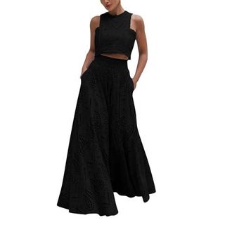 Generic Ensemble de 2 pi&egrave;ces pour femme avec d&eacute;bardeur sans manches et jupe trap&egrave;ze &agrave; taille &eacute;lastique, ensemble de v&ecirc;tements de d&eacute;tente, robe longue &eacute;l&eacute;gante