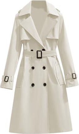 Onsoyours Manteau Long pour Femme Trench-coat Chaud Hiver Veste Coat Manches Longues A Beige 3XL