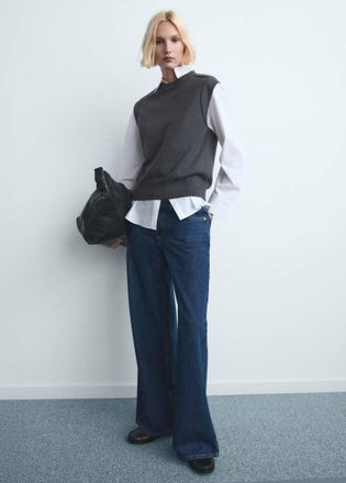 Mango Jean large taille normale bleu fonc&eacute; - Femme - 32 - MANGO