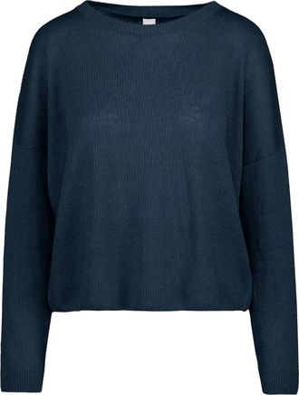Bomboogie Femme, Pulls, Bleu, Taille: 42 FR Pull en lin &agrave; manches longues