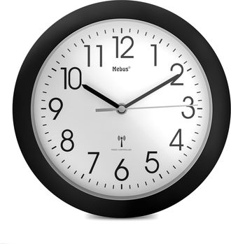 Mebus Funk-Wanduhr mit schwarzem Rahmen und 25 cm Durchmesser/Farbe: Schwarz/Modell 52450