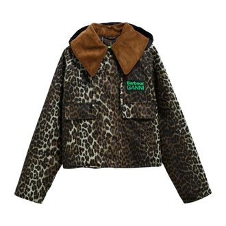 Ganni Femme, Vestes, Brun, Taille: 34 FR Anorak cir&eacute; &agrave; imprim&eacute; l&eacute;opard