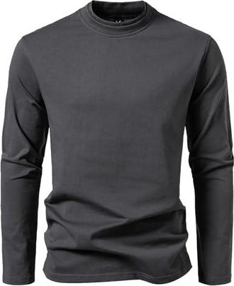Generic T-shirt thermique &agrave; manches longues et col montant pour homme - M&eacute;lange de coton doux et ajust&eacute; - Chandail &agrave; col rond - Haut basique chaud pour temps 