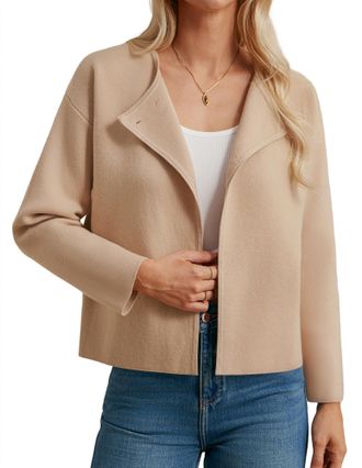 Grace Karin Damen Cardigan Pullover mit Reverskragen Elegant Schnitt Langarm Fallschulter für Business Büro CL26-07/Khaki L