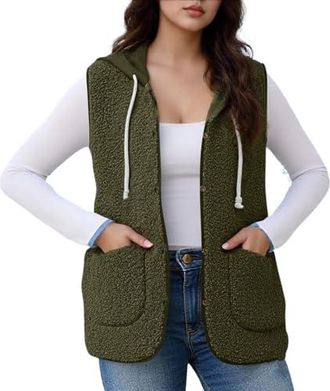 Generic Vestes pour femmes 2026 - Style de faux gilet pour veste &agrave; capuche polyvalente et automne hiver, Vert, XXL