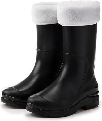 Pangolin Bottes De Pluie Doubl&eacute;es Unisexe Mi-Mollet, Confort Bottes Imperm&eacute;ables Avec Revers Fourr&eacute; Chaud, Chausson En Coton Amovible, Semelle Antid&eacute;rapante No