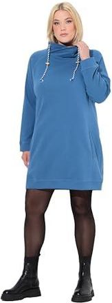 Ulla Popken Sweatkleid, Stehkragen, Langarm, Taschen Robe d&eacute;contract&eacute;e, Bleu Denim, 50-52 Femmes