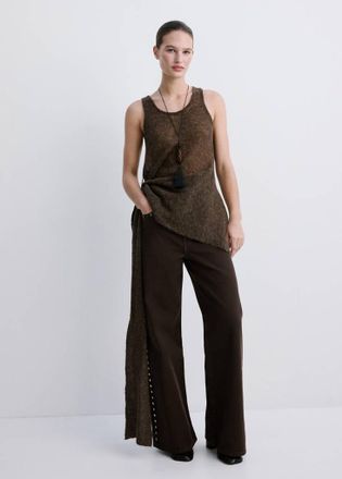 Mango Jean large &agrave; clous chocolat - Femme - 34 - MANGO