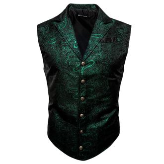 Barry.Wang Viktorianische Herren-Weste, Steampunk, Gothic, Paisleymuster, ma&szlig;geschneiderter Kragen, Weste, Halloween-Motto-Party, Ein Smaragdgr&uuml;n-Schwarz, Small