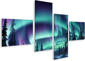 Islandburner Bild auf Leinwand Polarlicht Beleuchteter Nachthimmel Bilder Wandbilder Poster JCOK-4LP