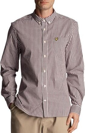 Lyle & Scott Hommes Chemise Vichy Ajustée À Manches Longues Bodeaux/Blanc L