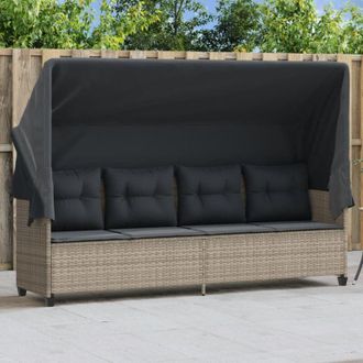 vidaXL vidaXL Sonnenliege mit Dach und Kissen Hellgrau Poly Rattan