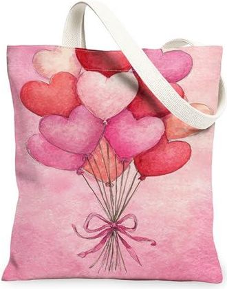 Generic Sacs fourre-tout en toile avec motif de ballon en forme de coeur, sacs d&eacute;picerie r&eacute;utilisables, l&eacute;gers et lavables en toile pour le shopping, p&ecirc;che, 1