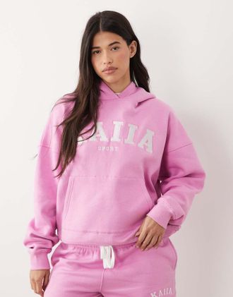 KAIIA Oversize-Kapuzenpullover mit hohem Baumwollanteil in Hellrosa mit Logo-Stickerei, Kombiteil