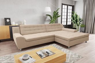 Fredriks home24 Ecksofa Kleta mit Longchair Beige Microfaser Savi 304 x 84 x 200cm Longchair davorstehend rechts Modern