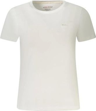 Guess Femme, Tops, Blanc, Taille: 44 FR T-shirt en Coton Blanc &agrave; Col Rond