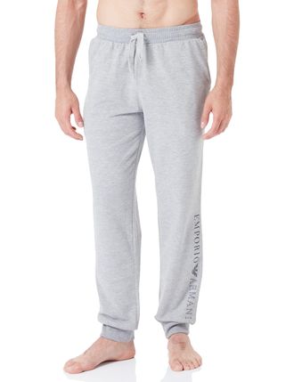 Emporio Armani Mens All Over Logo Terry Trousers, Light Grey Melange, XXL