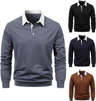 Generic Sweat-shirt &agrave; manches longues et col polo d&eacute;contract&eacute; pour homme - Pull chaud pour printemps et hiver - Col rabattable - 3 boutons - Couleur unie - Ha