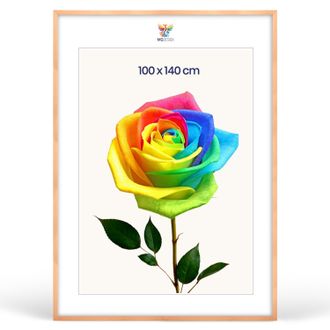 MG Design Bilderrahmen 100 x 140 cm - Posterrahmen mit Natur Holzrahmen (Echtholz) und bruchsicherem Acrylglas, Hoch & Quer mit verst&auml;rkter Wandaufh&auml;ngung