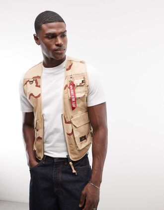 Alpha Industries Gilet fonctionnel en tulle avec poches et imprim&eacute; camouflage-Neutral