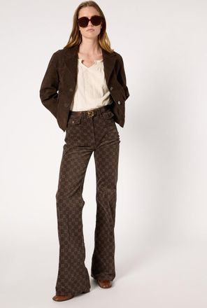 Gerard Darel Jean flare en velours à monogramme - ANNA - Cinnamon
